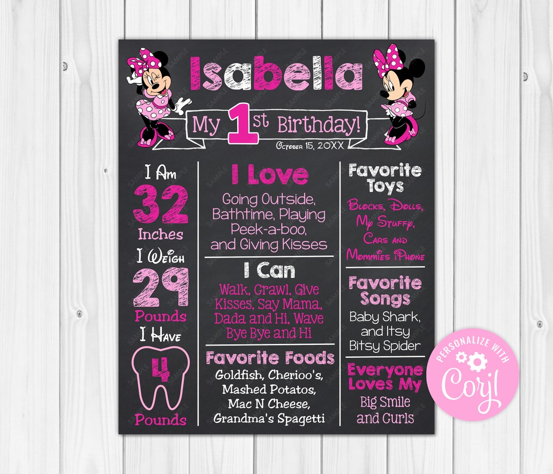 Editable - Minnie Mouse Chalkboard Poster Milestone Chart - Printable ...