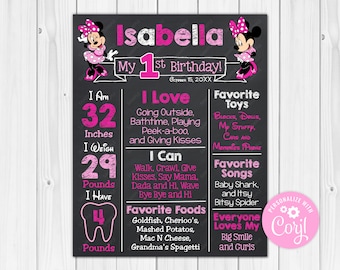 ANY AGE Editable Minnie Mouse Chalkboard Poster Milestone Chart ...