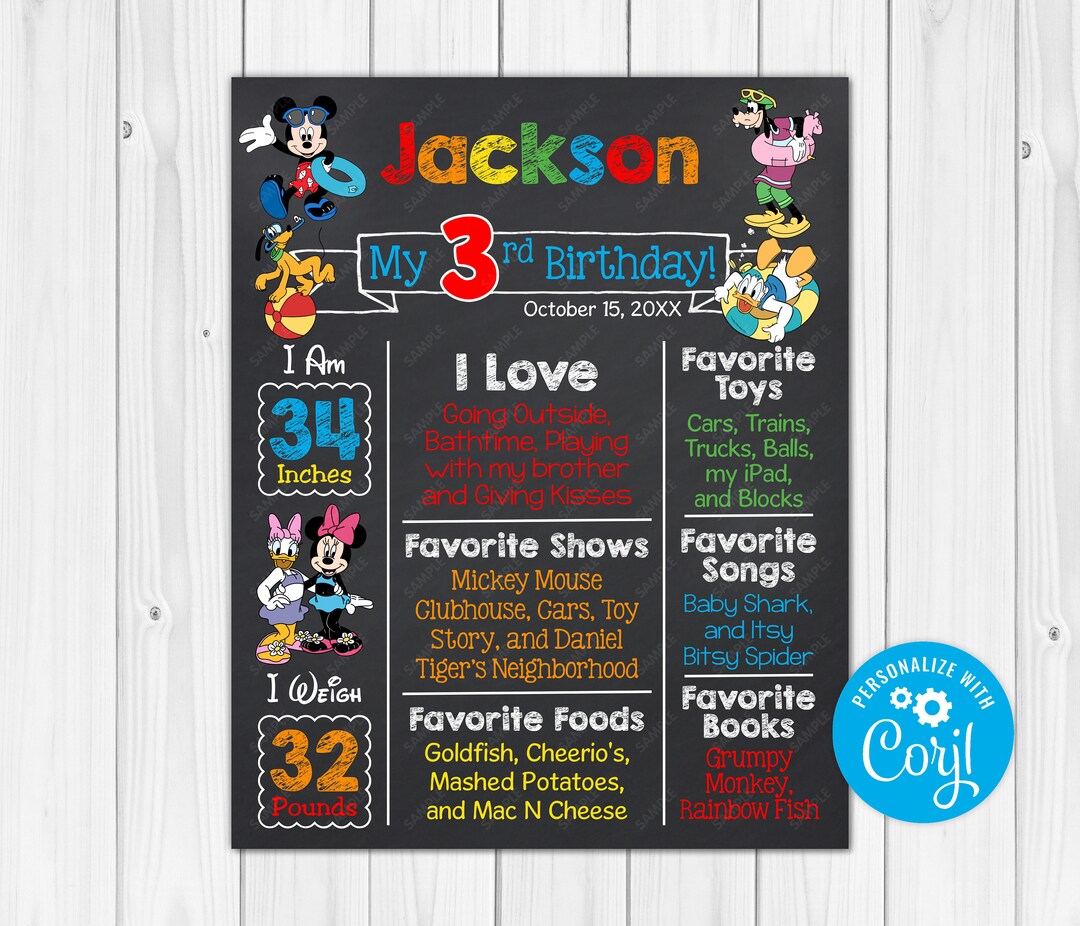 Editable - Mickey Mouse Chalkboard Poster Milestone Chart Printable ...