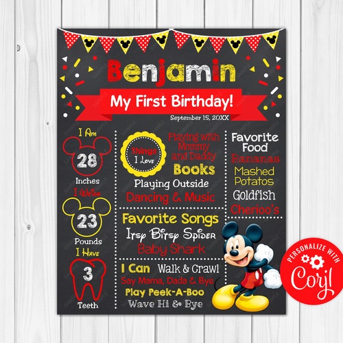 Any Age Mickey Mouse Chalkboard Poster Milestone Chart | Etsy