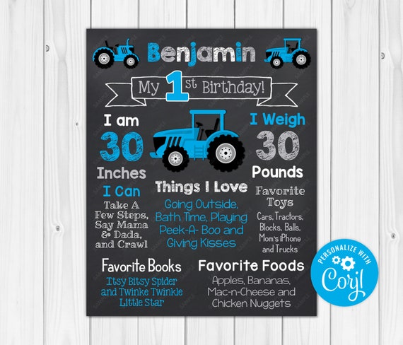 ANY AGE Blue Tractor Chalkboard Poster Milestone Chart - Etsy