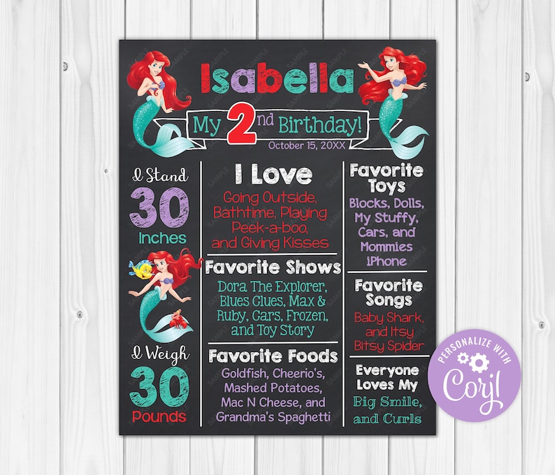 ANY AGE - Editable - Little Mermaid Chalkboard Poster Milestone Chart ...