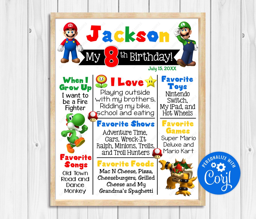 ANY AGE - Editable - Mario Brothers Poster Milestone Chart - Printable ...