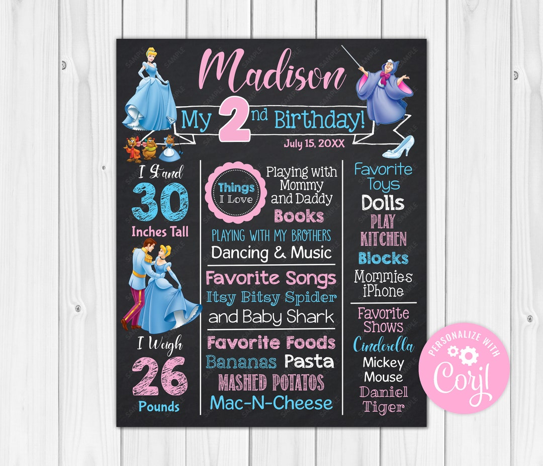 ANY AGE - Cinderella Chalkboard Poster Milestone Chart Printable 20x30 ...
