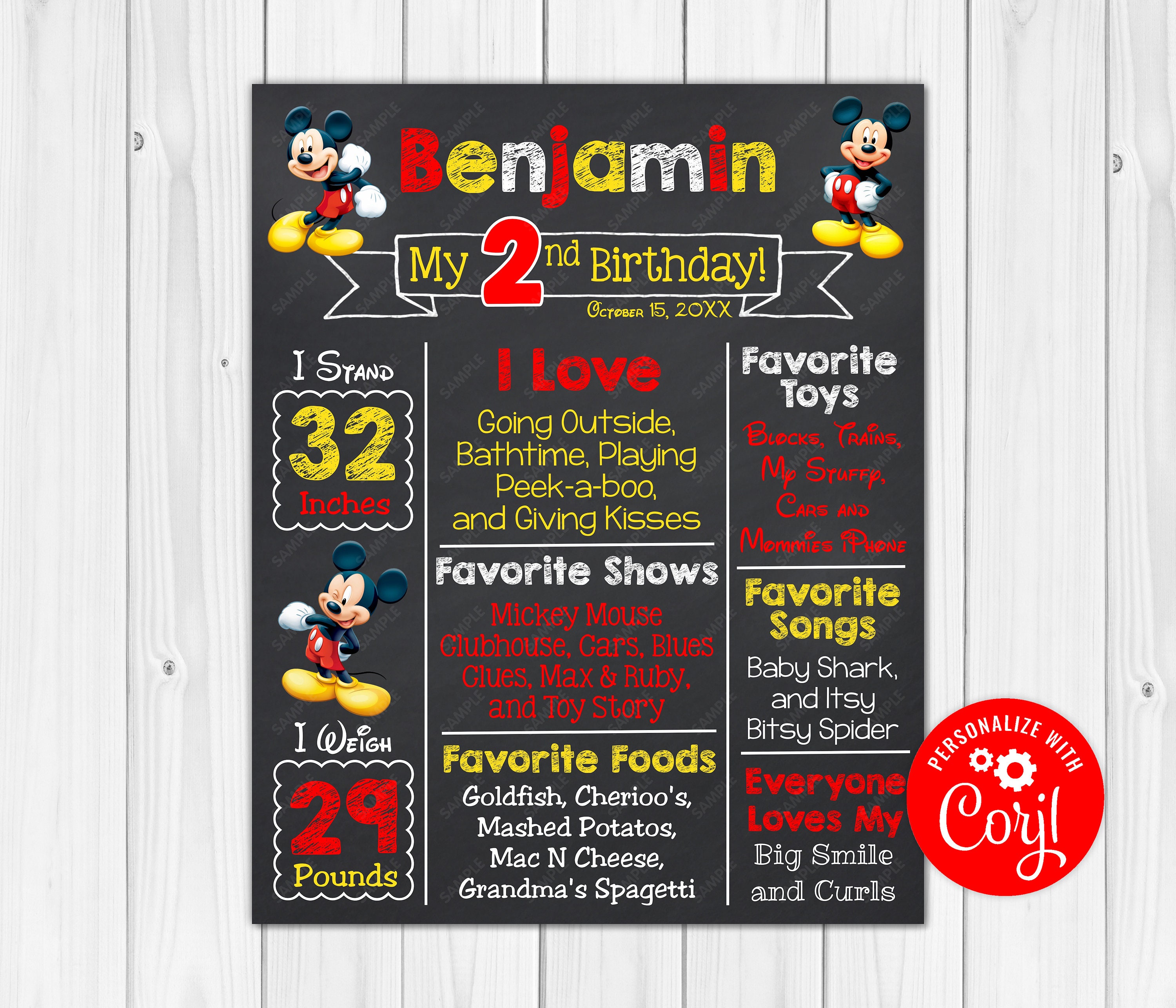 Any Age - Mickey Mouse Chalkboard Poster Milestone Chart Printable ...