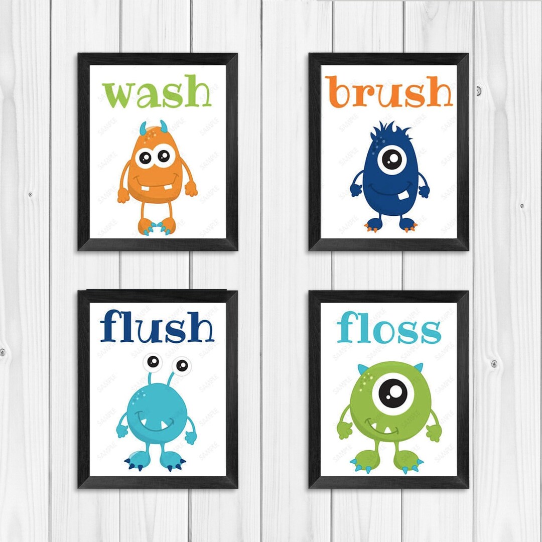 Instant Download - Printable Monster Bathroom Art Set Room Decor, Baby ...
