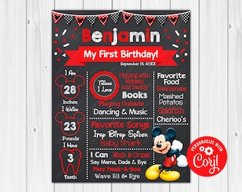 Any Age Mickey Mouse Birthday Poster Milestone Chart Printable 24x36 ...