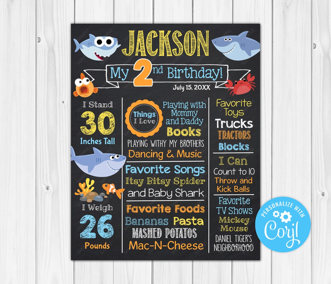 ANY AGE - Baby Shark Chalkboard Poster Milestone Chart Printable 16x20 ...