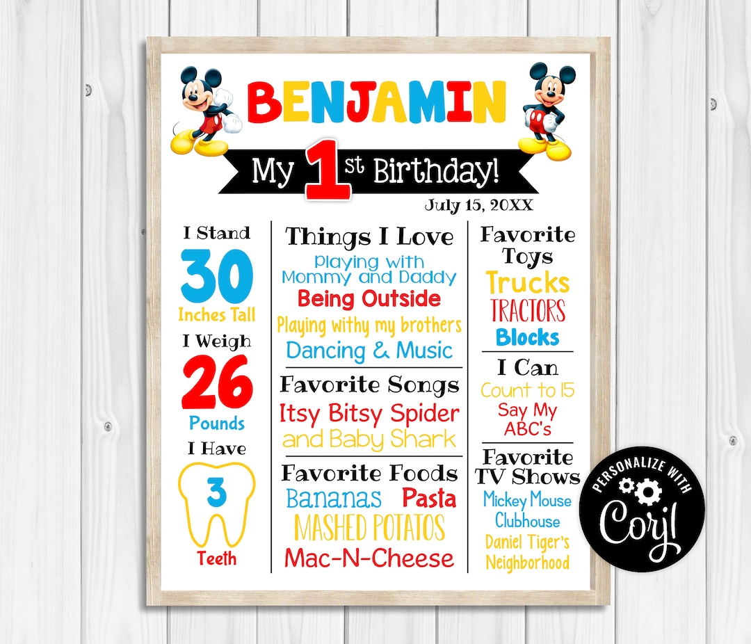 ANY AGE - Mickey Poster Milestone Chart - Printable 16x20, 11x14 or ...