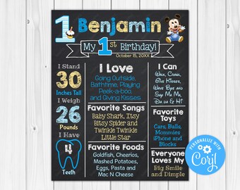 ANY AGE Editable Mickey Mouse Chalkboard Poster Milestone Chart ...