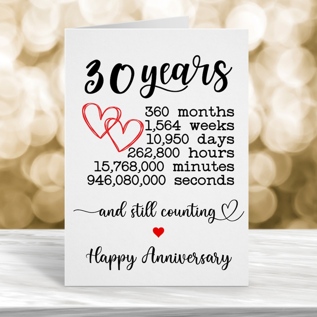 30th Wedding Anniversary Card, 30 Year Anniversary Card, 30th Year ...