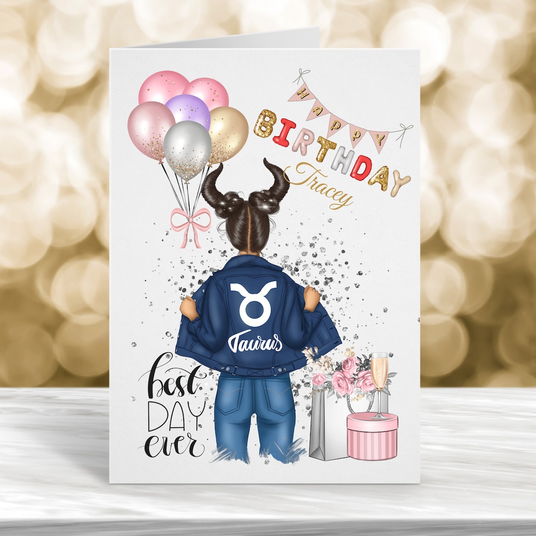Taurus Birthday Card, Personalised Birthday Card, Zodiac Birthday Card ...