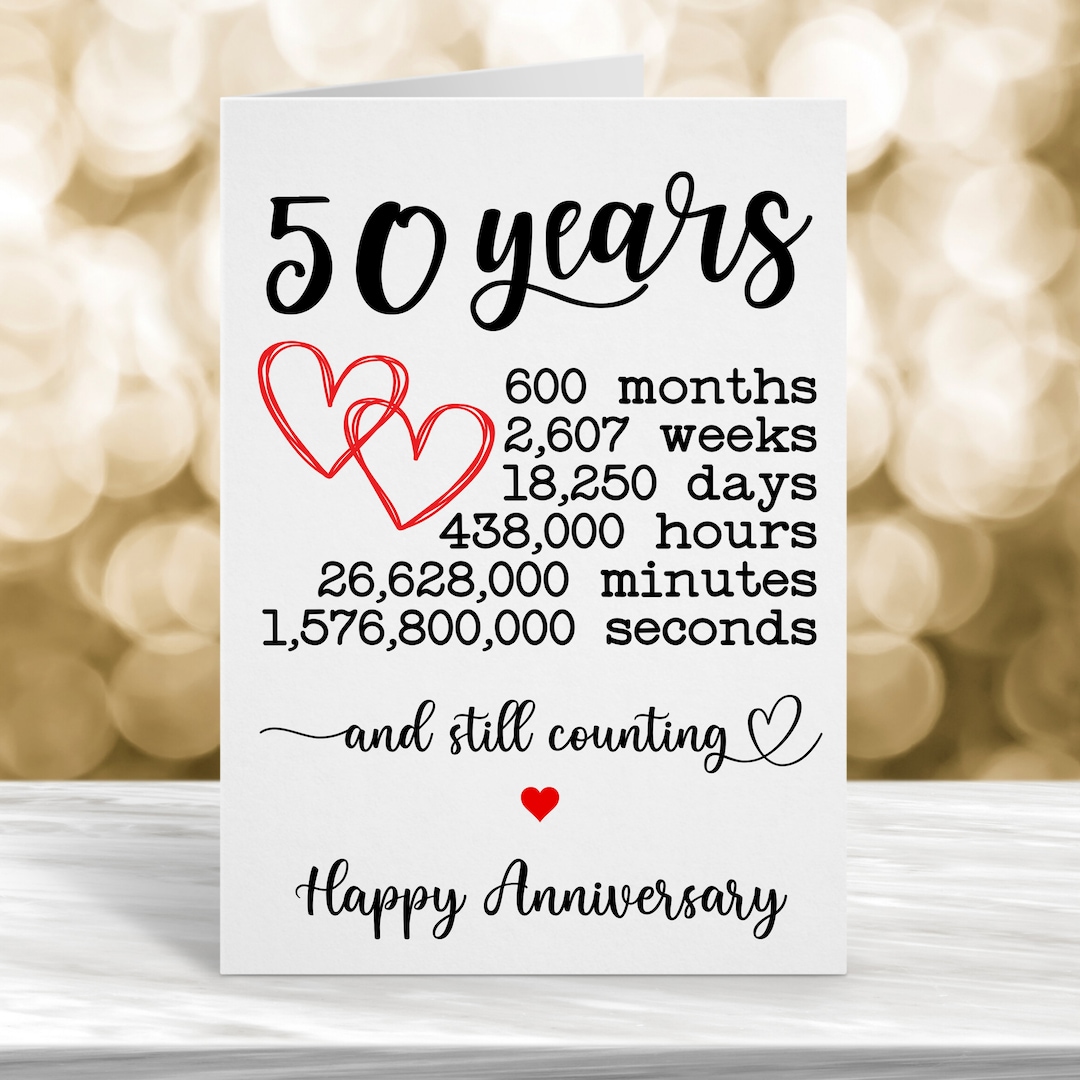 50th Wedding Anniversary Card, 50 Year Anniversary Card, 50th Year ...