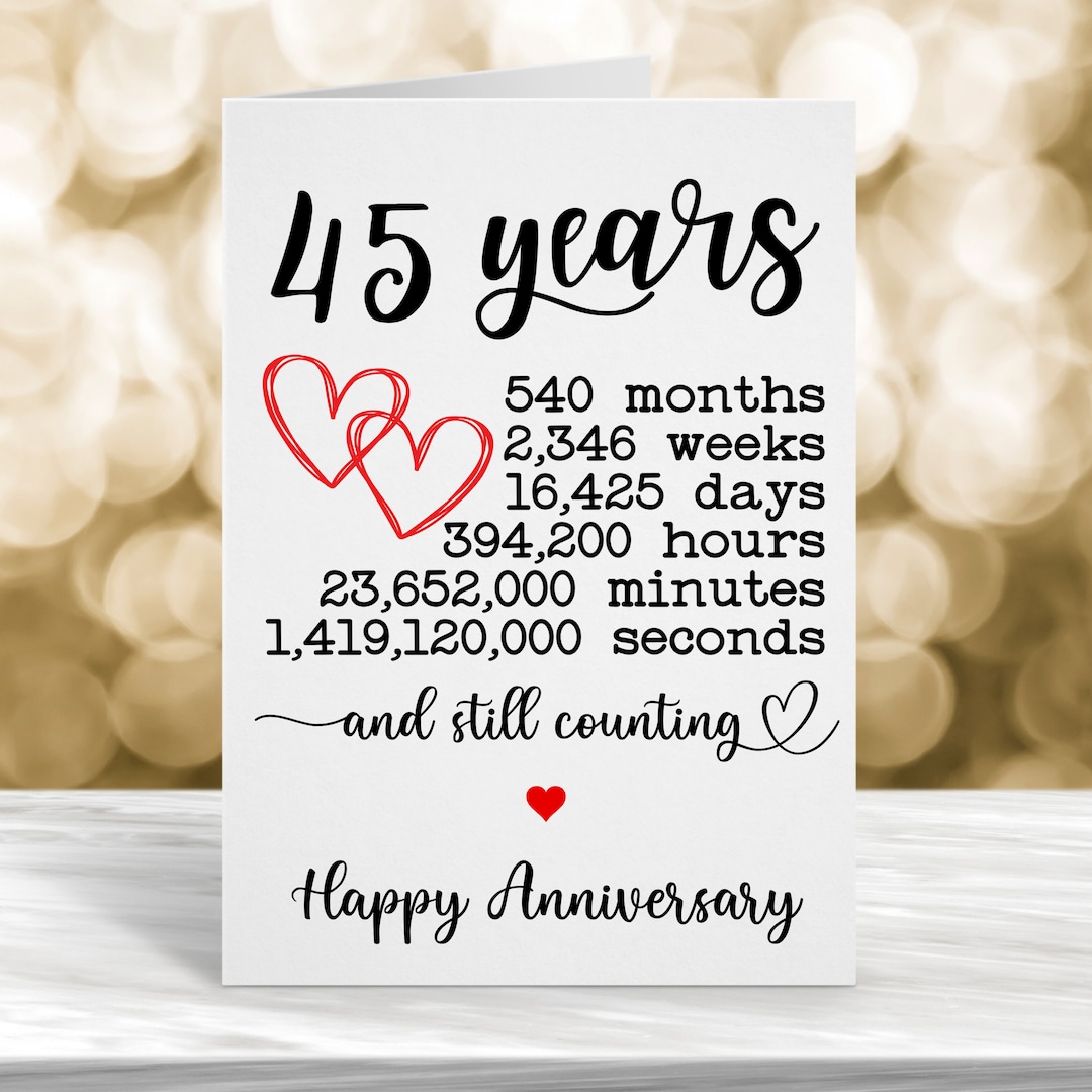 45th Wedding Anniversary Card, 45 Year Anniversary Card, 45th Year ...