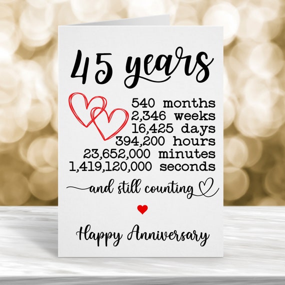 45th Wedding Anniversary Card 45 Year Anniversary Card 45th | Etsy
