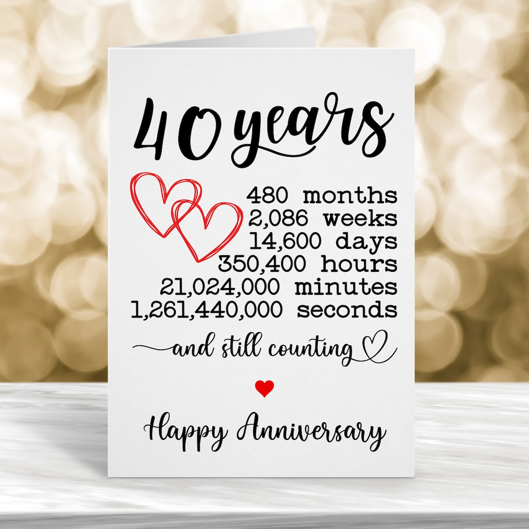 40th Wedding Anniversary Card, 40 Year Anniversary Card, 40th Year ...