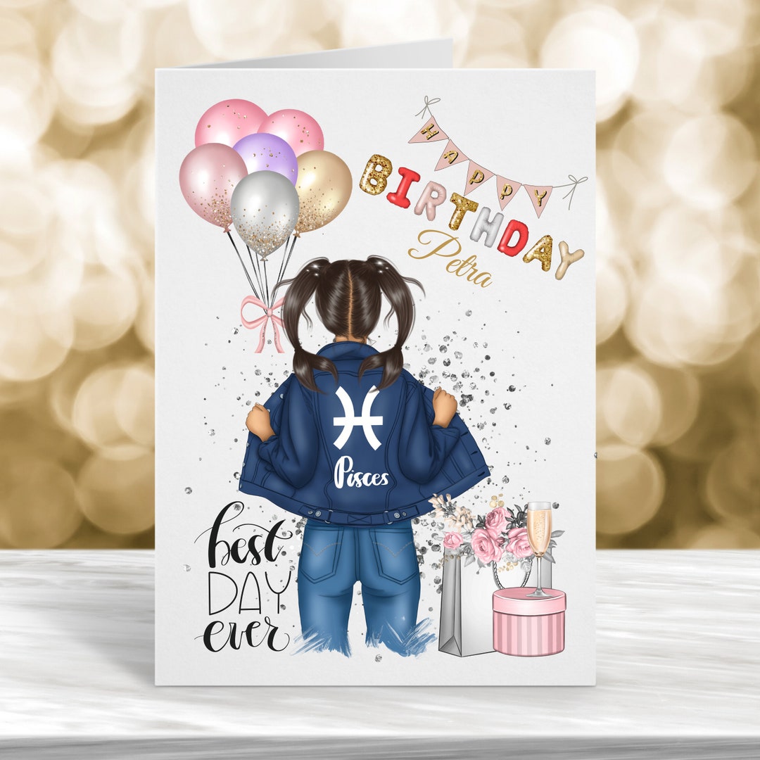 Pisces Birthday Card, Personalised Birthday Card, Zodiac Birthday Card ...