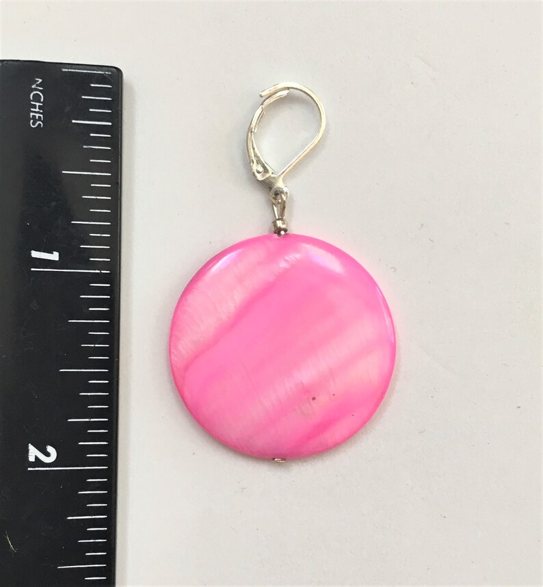 Mother of Pearl Pink Shell Disk Coin Rose Dangle Silver Plated Lever ...