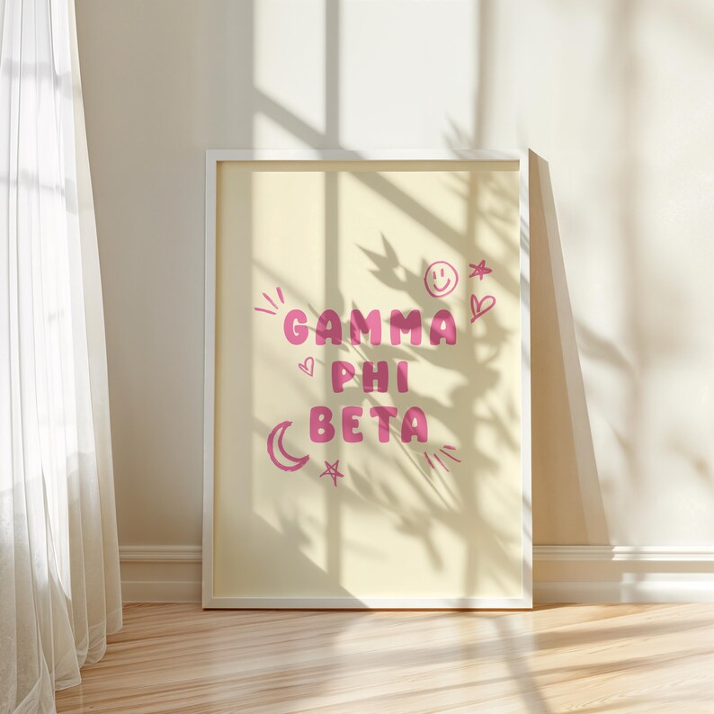 Gamma Phi Beta Pink Doodle Print, Sorority Dorm Room Wall Art - DIGITAL ...