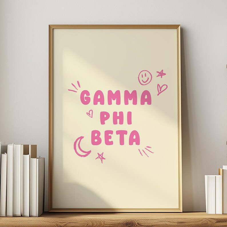 Gamma Phi Beta Pink Doodle Print, Sorority Dorm Room Wall Art - DIGITAL ...