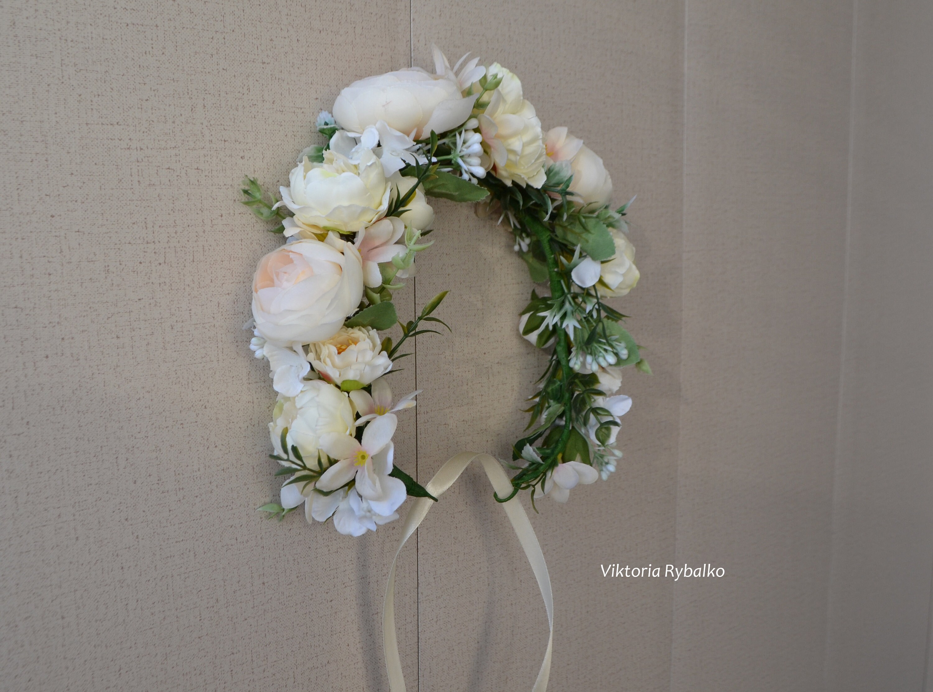Ivory Peony Flower Crown Beige Boho Floral Crown Bridesmade | Etsy