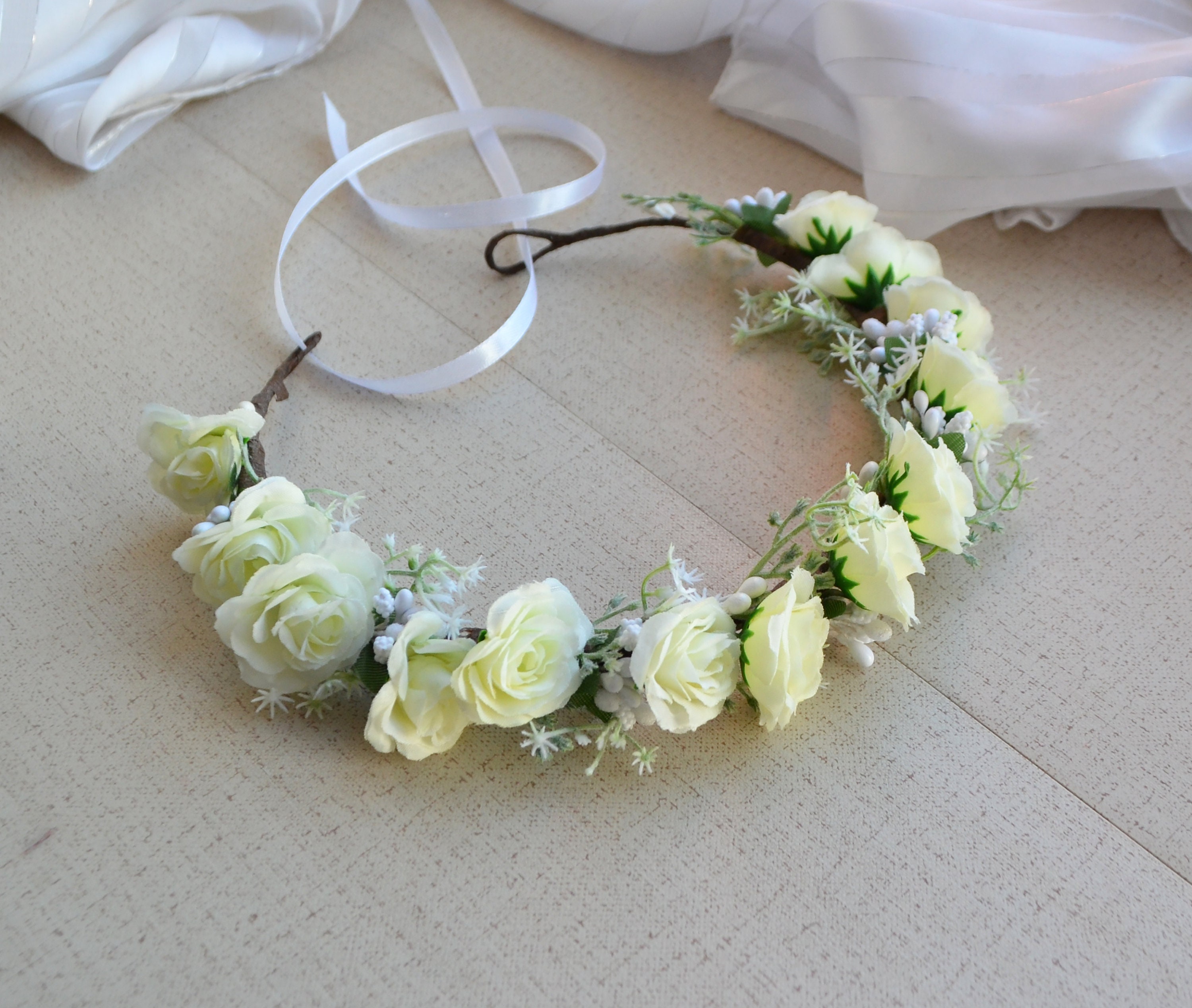 First Communion Flower Crown Small White Toddler Headband Princess ...