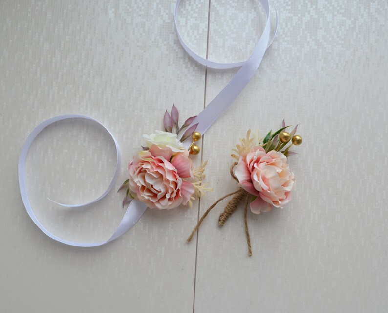 Small Pink Wrist Corsage Light Pink Boutonniere Groom - Etsy