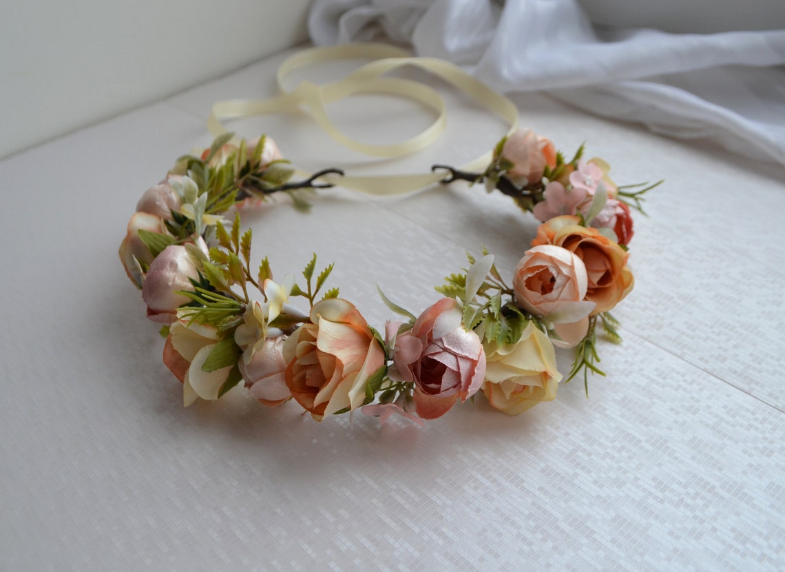 Beige Flower Girl Crown Baby Flower Crown Toddler Floral Crown - Etsy
