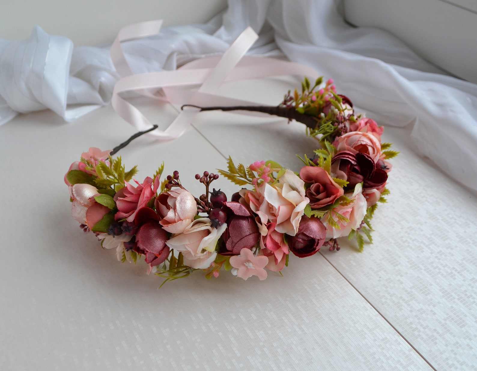 Blush Pink Flower Crown Rose Floral Crown Boho Wedding | Etsy