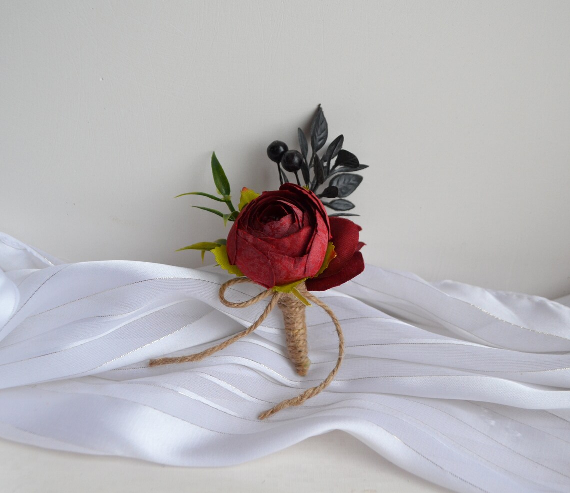 Dusty Blue Boutonniere White Blush Buttonhole Red Wedding - Etsy