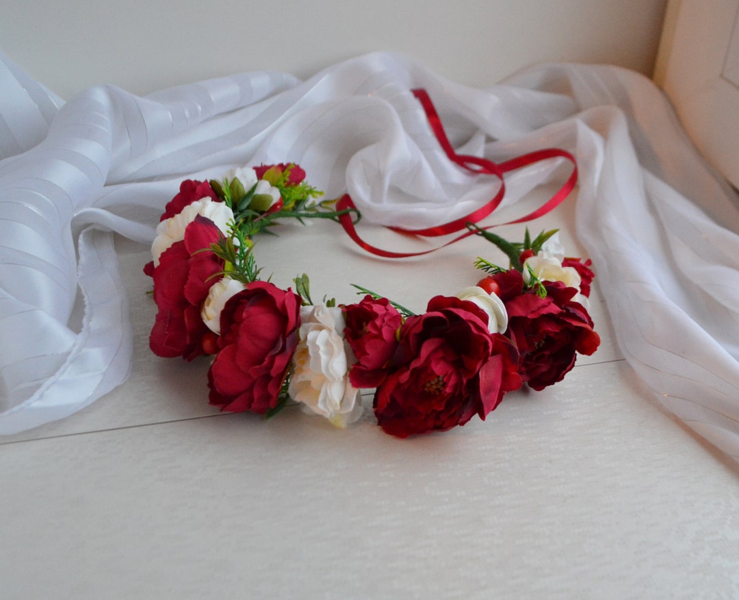 Red White Flower Crown Child Floral Headband Kids Peony Hairpiece ...