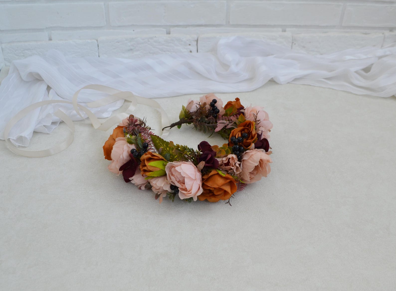 Rust Terracotta Flower Crown Cinnamon Flower Crown Terracotta Burgundy ...