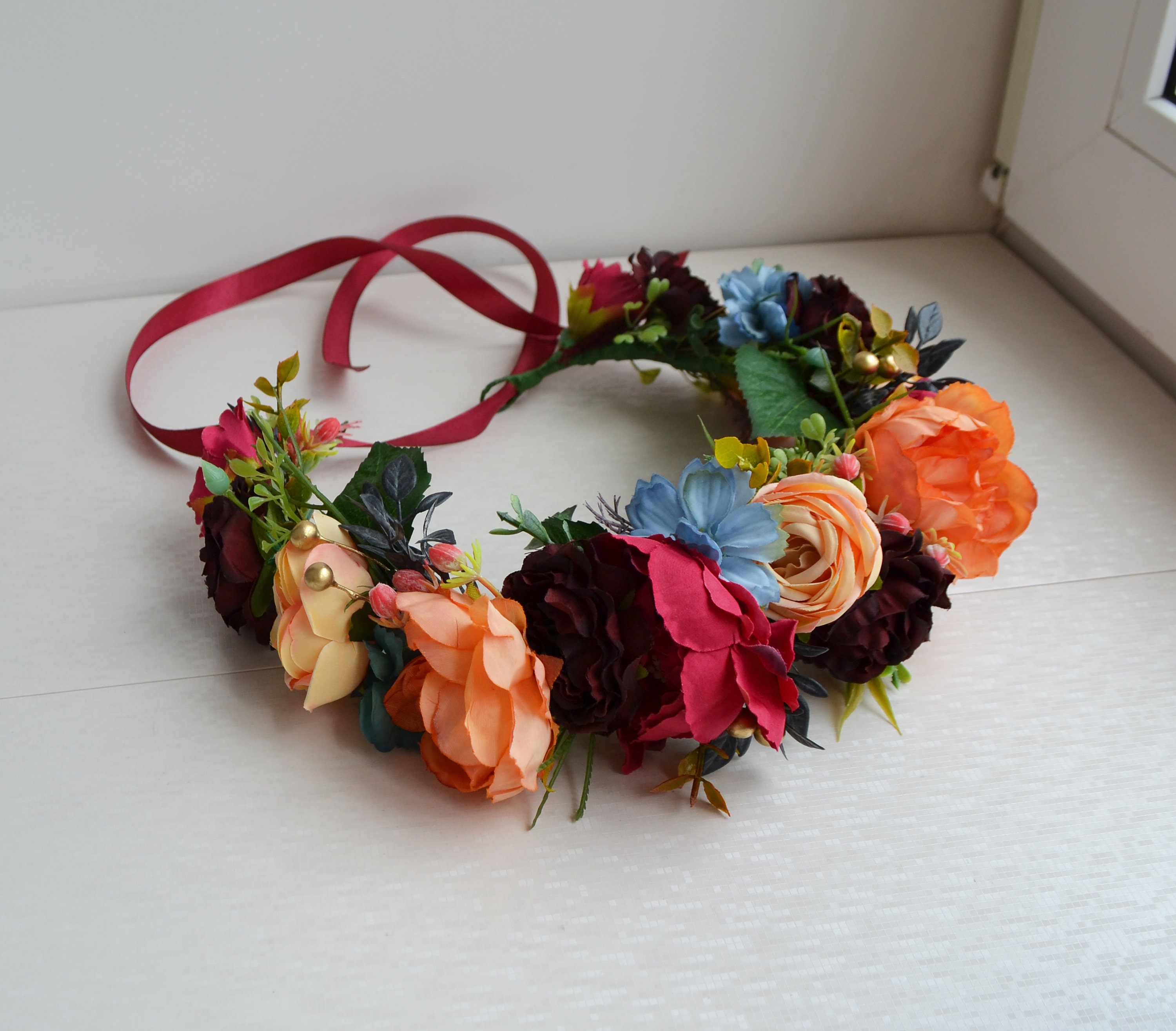 Burgundy Blue Orange Corsage Orange Boutonniere Fall Wrist - Etsy