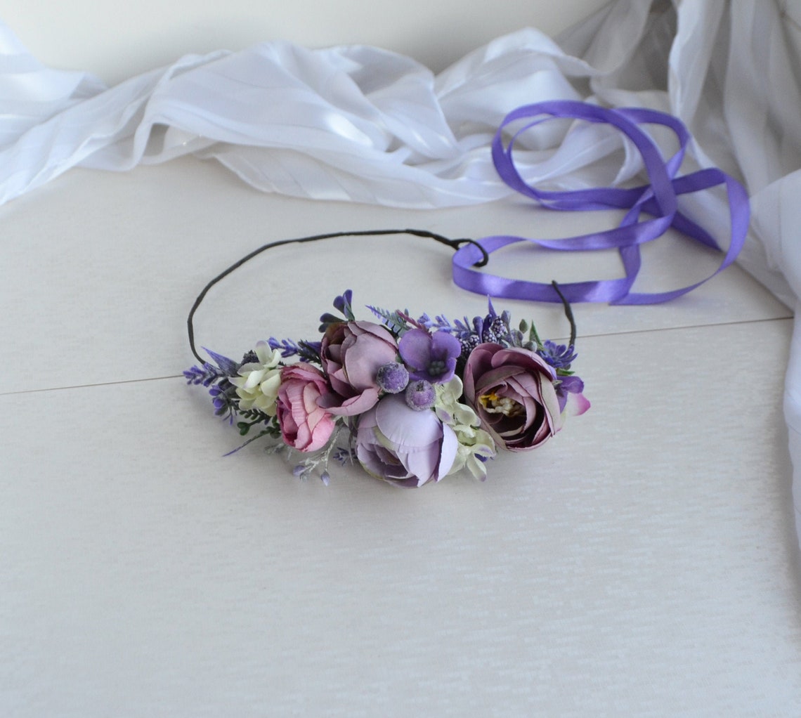 Purple Lavender Flower Crown Small Lilac Floral Crown Winter - Etsy