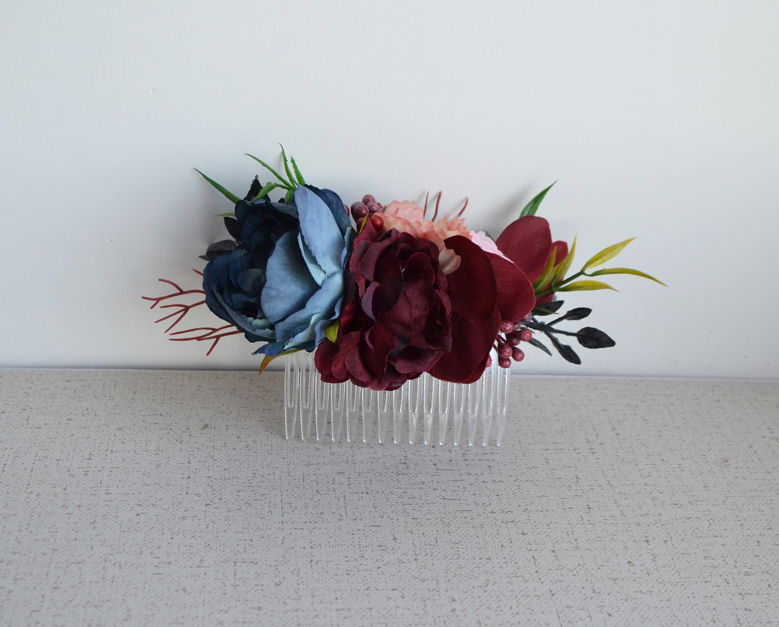 Burgundy Dusty Blue Flower Comb Navy Pink Hair Comb Wedding - Etsy
