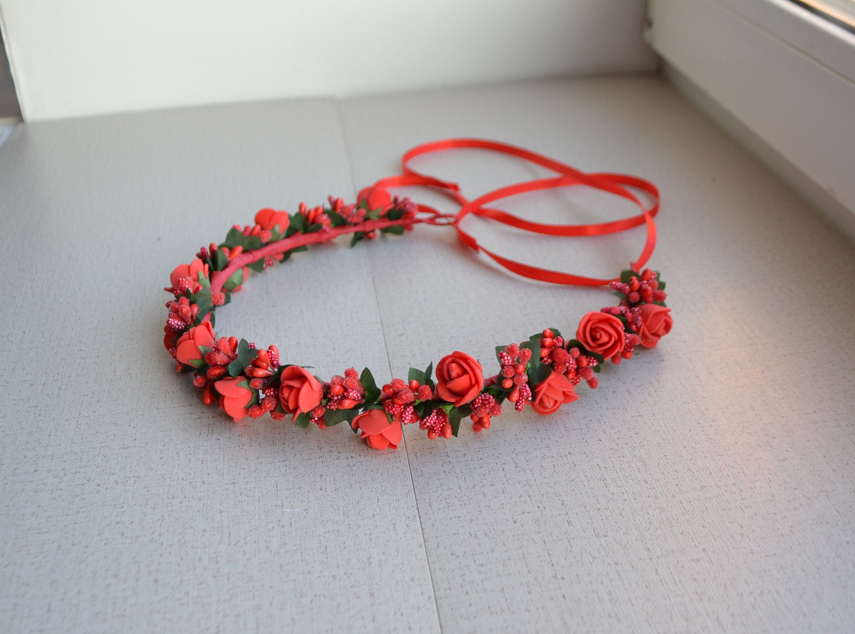 Small Red Rose Flower Crown Red Flower Headband Girl Flower Crown Boho ...