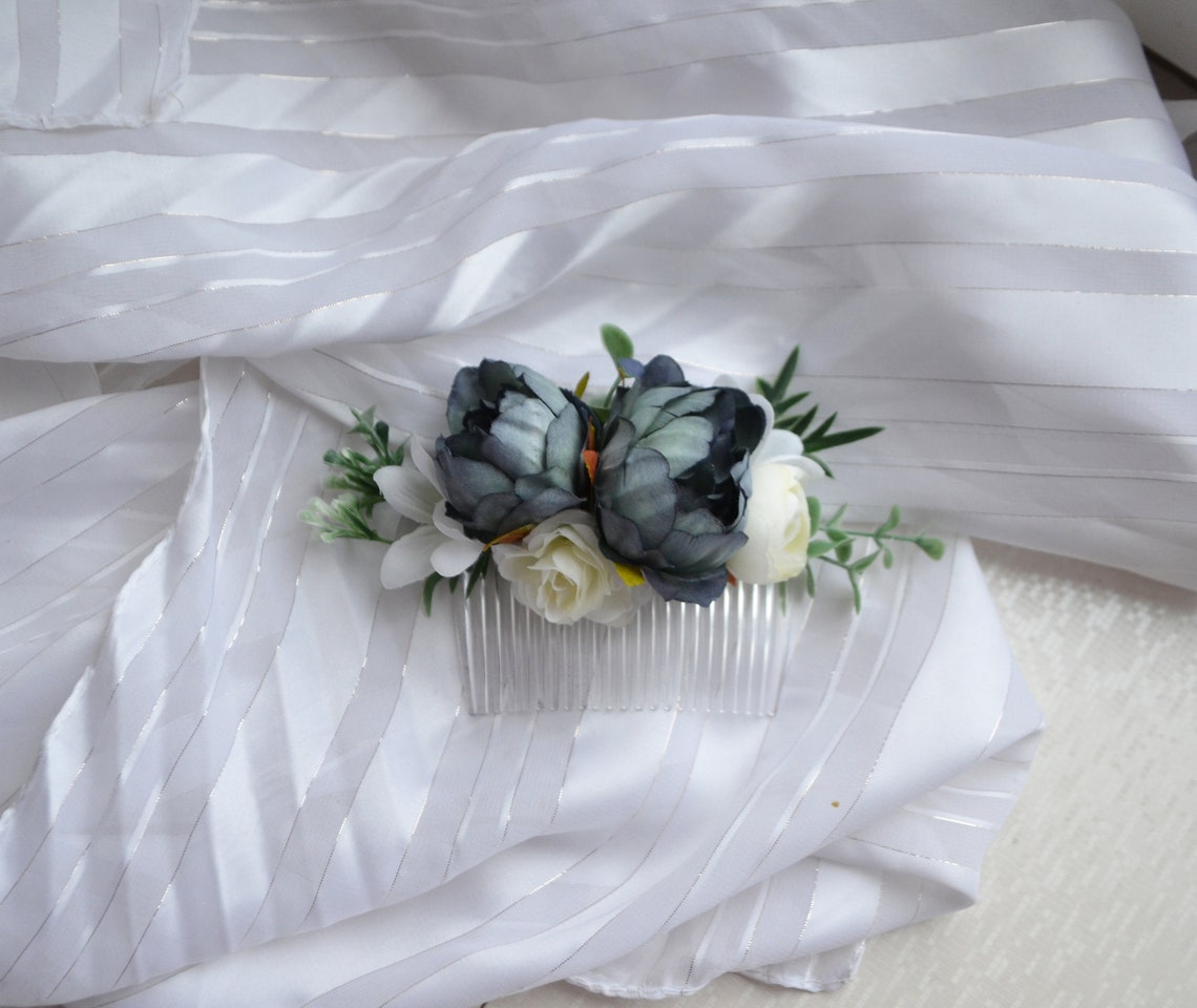 Dusty Blue Flower Comb Blue White Floral Comb Wedding Hair - Etsy