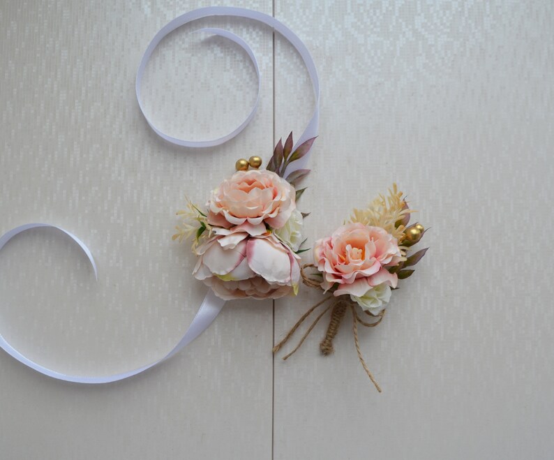 Small Pink Wrist Corsage Light Pink Boutonniere Groom - Etsy