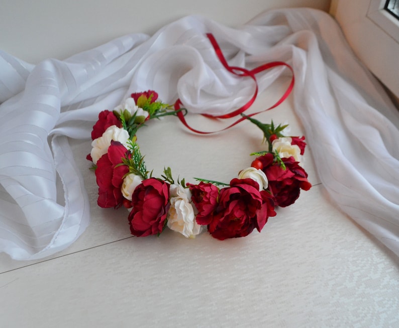 Red White Flower Crown Child Floral Headband Kids Peony Hairpiece ...