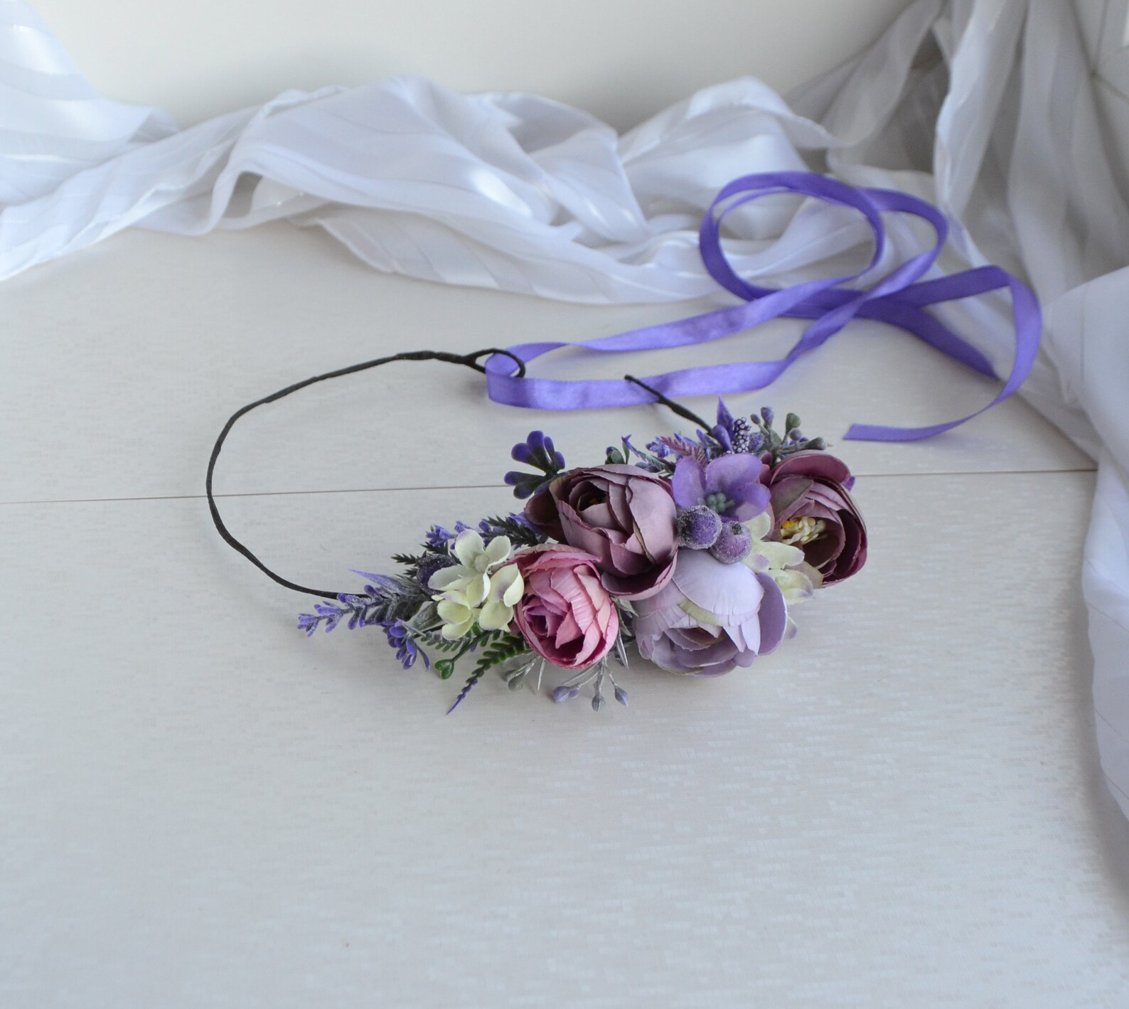 Purple Lavender Flower Crown Small Lilac Floral Crown Winter - Etsy