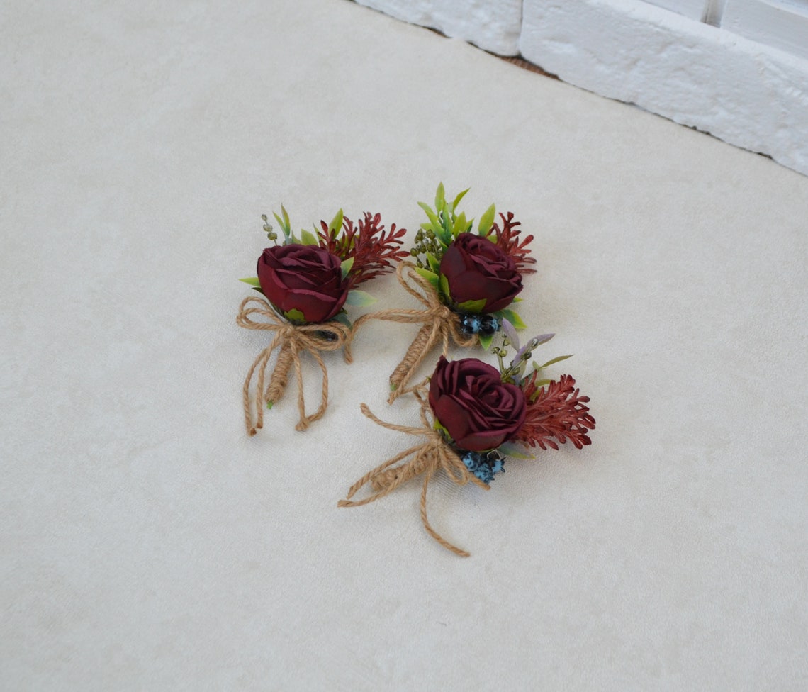 Burgundy Corsage Bridesmaids Wrist Corsage Burgundy Corsage Small Boho ...