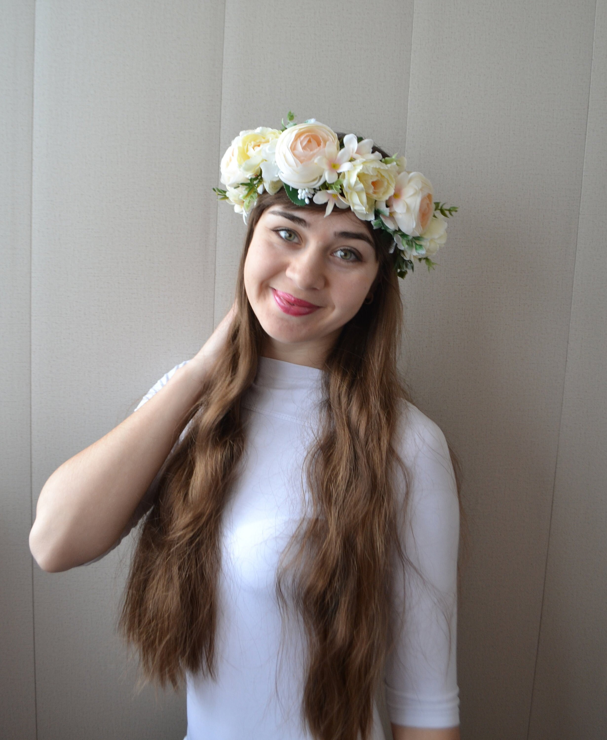 Ivory Peony Flower Crown Beige Boho Floral Crown Bridesmade - Etsy