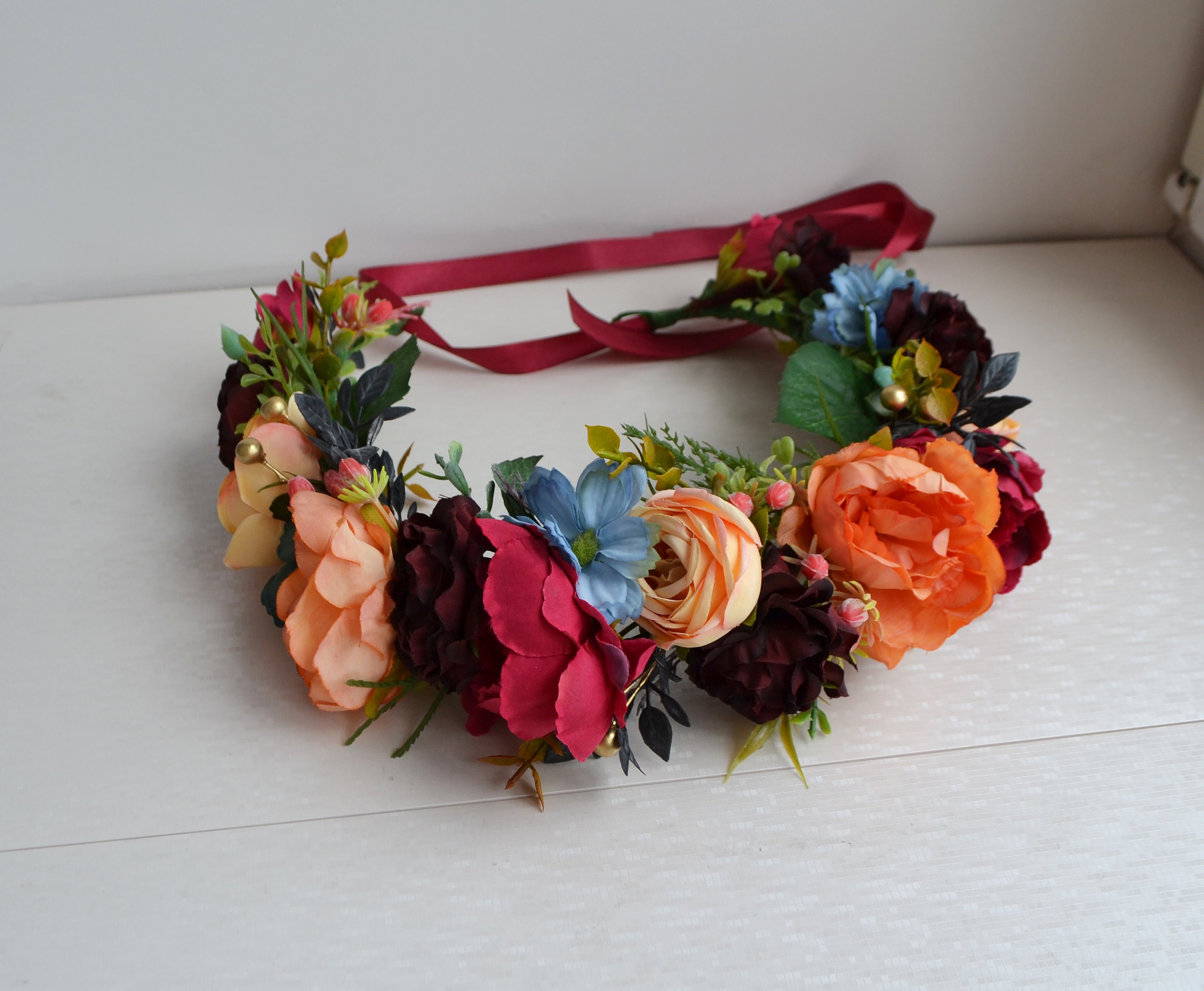 Burgundy Blue Orange Corsage Orange Boutonniere Fall Wrist - Etsy