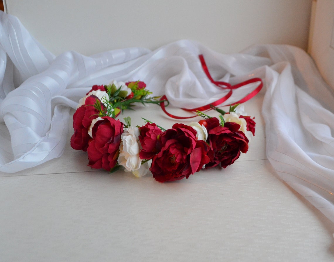 Red White Flower Crown Child Floral Headband Kids Peony Hairpiece ...