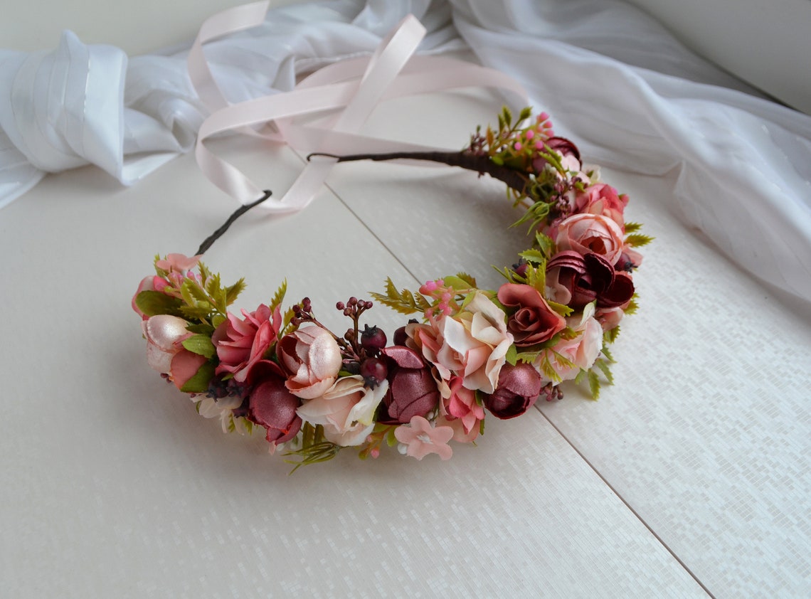 Blush Pink Flower Crown Rose Floral Crown Boho Wedding | Etsy