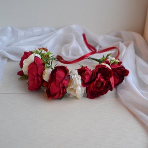 Red White Flower Crown Child Floral Headband Kids Peony Hairpiece ...