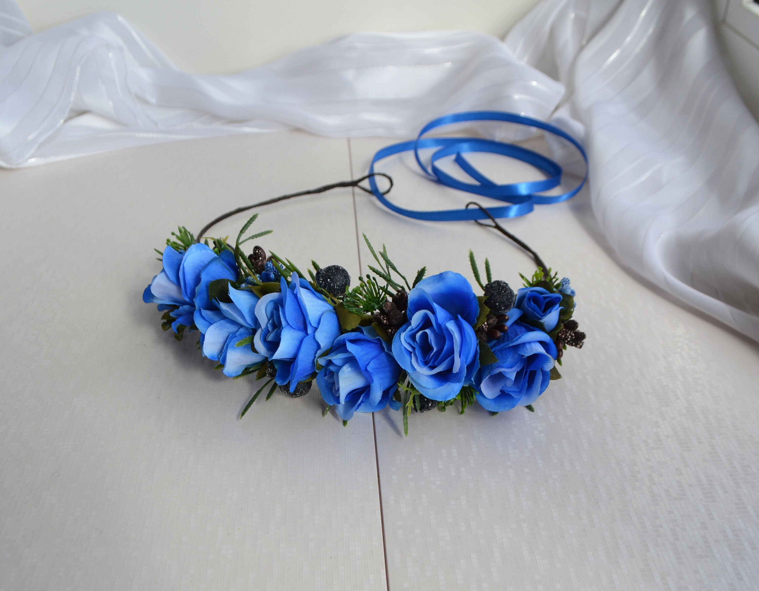 Deep Blue Flower Crown Royal Blue Boho Floral Crown Navy | Etsy