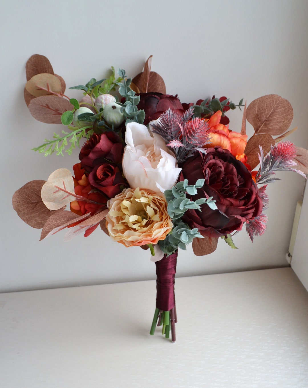 Orange Bouquet Boho Rust Burgundy Bouquet Bridesmaid Bouquet Rustic ...