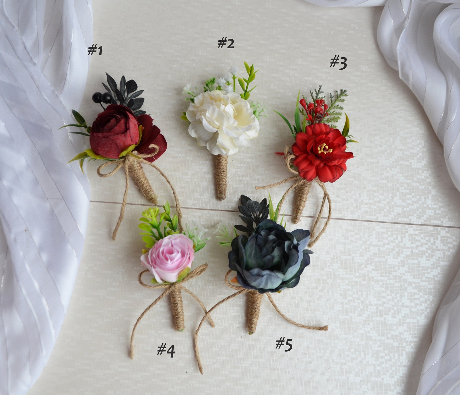 Dusty Blue Boutonniere White Blush Buttonhole Red Wedding | Etsy