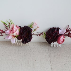 Burgundy Pink Wedding Flower Crown Deep Red Blush Floral Crown - Etsy